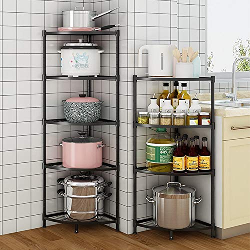 Konrisa 5-Tier Corner Shelf Pot Rack for Kitchen Appliances Adjustable Corner Table Shelf Heavy Duty Shelves Storage Bookcase Organizer Household Stand for Bedroom,Living Room,Hallway