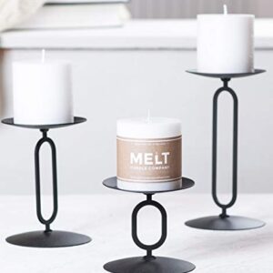 Candle Holders Black Metal Base Candleholders for Desk Top Decoration Table or Mantel Centerpiece in Dining & Living Room, Candelabra for flameless LED, Sphere & Pillar Candles (Set of 3)