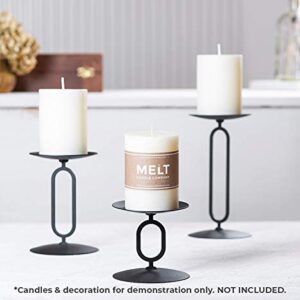 Candle Holders Black Metal Base Candleholders for Desk Top Decoration Table or Mantel Centerpiece in Dining & Living Room, Candelabra for flameless LED, Sphere & Pillar Candles (Set of 3)