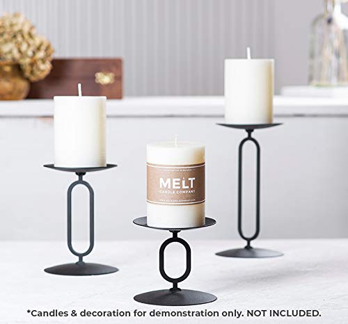 Candle Holders Black Metal Base Candleholders for Desk Top Decoration Table or Mantel Centerpiece in Dining & Living Room, Candelabra for flameless LED, Sphere & Pillar Candles (Set of 3)