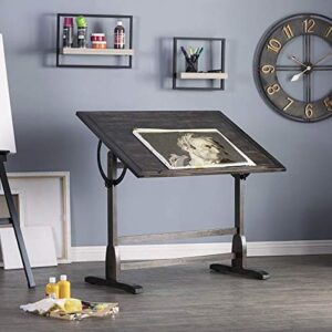 Offex Classic Design Vintage Wood Drafting Table with 42"x 30" Adjustable Top and Pencil Groove - Distressed Black