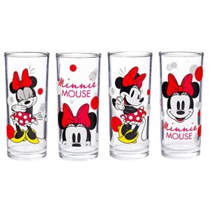 silver buffalo disney minnie red stripe dots 4 pack tumbler glass set, 10 ounces