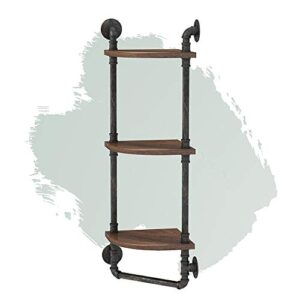 mcleanpin industrial pipe corner shelving,rustic corner shelf wall mount, corner floating shelf 3-tiers bathroom pipe shelves,industrial pipe wood shelves