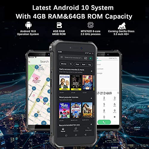 OUKITEL WP5 Pro Rugged Cell Phone Unlocked, 4GB +64GB 8000mAh Android 10 Smartphone IP68 Waterproof 5.5" HD+ Triple Camera Global Version 4G LTE GSM AT&T T-Mobile Metro PCS Face ID Fingerprint