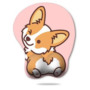 haocoo ergonomic pink mouse pad with wrist support,non-slip backing corgi anime cute gel mouse pad wrist rest, easy-typing and pain relief for gaming office computer laptop(pink cute corgi)