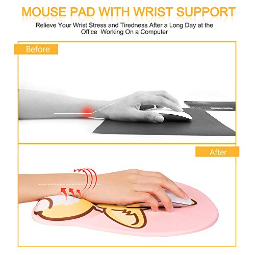 HAOCOO Ergonomic Pink Mouse Pad with Wrist Support,Non-Slip Backing Corgi Anime Cute Gel Mouse Pad Wrist Rest, Easy-Typing and Pain Relief for Gaming Office Computer Laptop(Pink Cute Corgi)