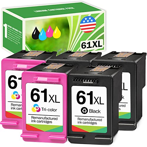 Limeink 5 Remanufactured Ink Cartridge Replacement 61XL High Yield for HP 1000 1010 1050 1055 1510 1512 2000 2050 2510 2512 2514 2540 2542 2543 2549 3000 3050 3050A 3054A 3051A Envy (3 Black, 2 Color)