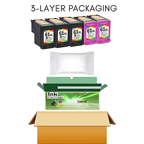 Limeink 5 Remanufactured Ink Cartridge Replacement 61XL High Yield for HP 1000 1010 1050 1055 1510 1512 2000 2050 2510 2512 2514 2540 2542 2543 2549 3000 3050 3050A 3054A 3051A Envy (3 Black, 2 Color)