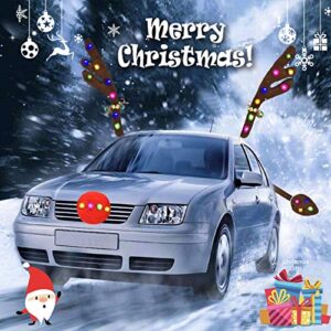 EALEBE Kooboe Car Reindeer Antlers & Nose Decorations, Christmas Antlers Car Kit with LED Lights Jingle Bell Nose and Tail for Truck, Decorate Any Vehicle, Xmas Gift Set