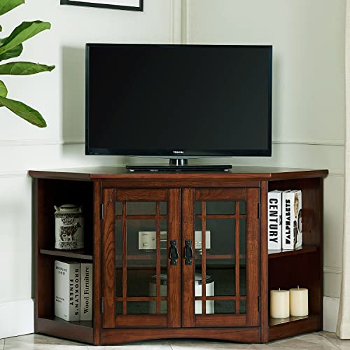 Leick Home 82287 Corner Stand with Bookcase Ends TV's, 50-inch, Mission Oak