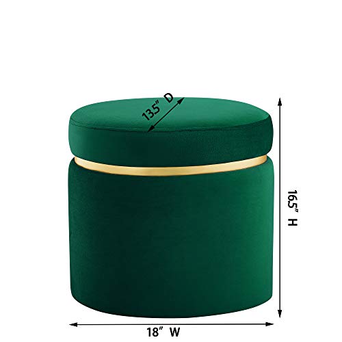 Amazon Brand – Rivet Asher Oval Upholstered Storage Ottoman, 18"W, Emerald Velvet