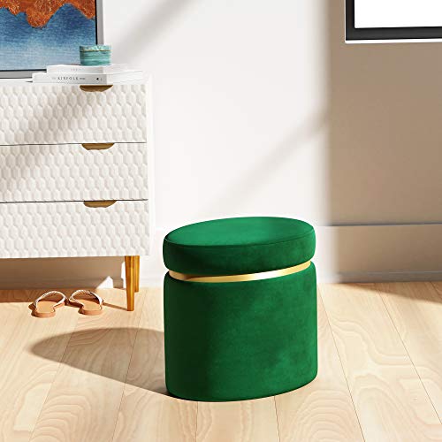 Amazon Brand – Rivet Asher Oval Upholstered Storage Ottoman, 18"W, Emerald Velvet