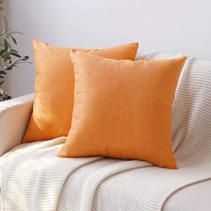 wlnui set of 2 fall orange pillow covers 24x24 inch rustic linen decorative square throw pillow covers cushion case for sofa couch home farmhouse decor