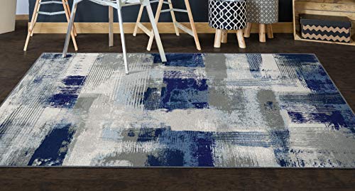 Brumlow MILLS Zora Abstract Machine Washable Indoor/Outdoor Area Rug for Home Office, Living Room or Bedroom Carpet, Dining or Kitchen Runner Rug, 5' x 7'6", Blue