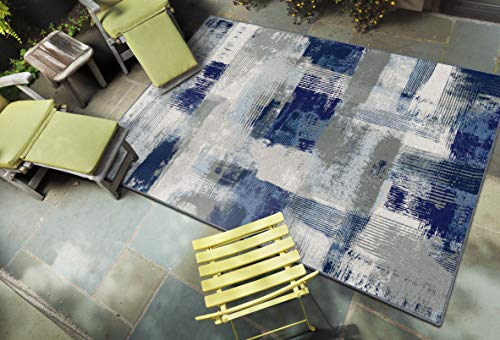 Brumlow MILLS Zora Abstract Machine Washable Indoor/Outdoor Area Rug for Home Office, Living Room or Bedroom Carpet, Dining or Kitchen Runner Rug, 5' x 7'6", Blue