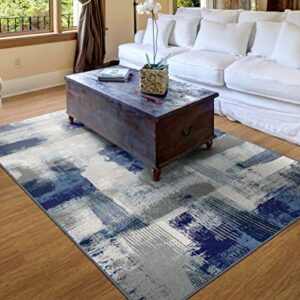 Brumlow MILLS Zora Abstract Machine Washable Indoor/Outdoor Area Rug for Home Office, Living Room or Bedroom Carpet, Dining or Kitchen Runner Rug, 5' x 7'6", Blue