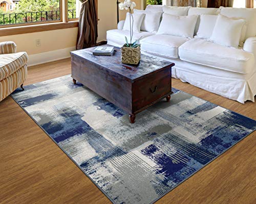 Brumlow MILLS Zora Abstract Machine Washable Indoor/Outdoor Area Rug for Home Office, Living Room or Bedroom Carpet, Dining or Kitchen Runner Rug, 5' x 7'6", Blue