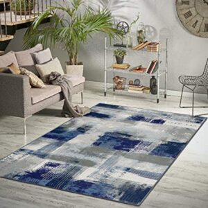 Brumlow MILLS Zora Abstract Machine Washable Indoor/Outdoor Area Rug for Home Office, Living Room or Bedroom Carpet, Dining or Kitchen Runner Rug, 5' x 7'6", Blue