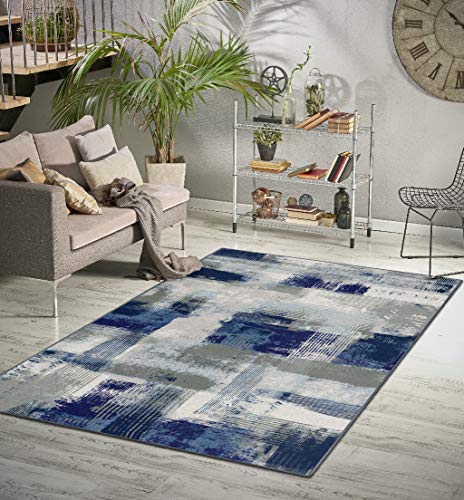 Brumlow MILLS Zora Abstract Machine Washable Indoor/Outdoor Area Rug for Home Office, Living Room or Bedroom Carpet, Dining or Kitchen Runner Rug, 5' x 7'6", Blue