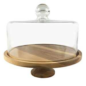 JOEY'Z Large Cake Stand with Glass Dome Cover Lid 11.5" Acaciawood Pedestal Stand Round Wood Server / Cake Holder / Wood Cake Stand with Dome