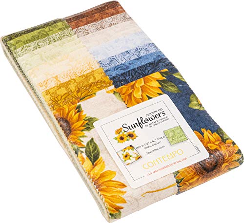 Jackie Robinson Accent On Sunflowers Strip-Pies 40 2.5-inch Strips Jelly Roll Benartex