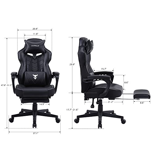 Zeanus Gaming Chairs with Footrest Recliner Computer Chair for Adults Massage Gaming Chair Big and Tall Gaming Chair Ergonomic Office Gamer Chair for Heavy People Recliner Racing Gaming Chair Black