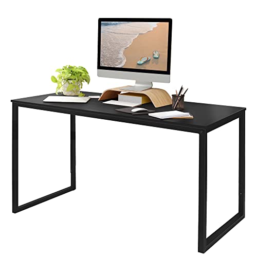 SUPER DEAL Computer Desk 55 Inch Modern Sturdy Office Desk PC Laptop Notebook Simple Writing Table for Home Office Workstation, Black