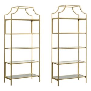 home square 2 piece 5 shelf metal framed bookcase set in satin gold