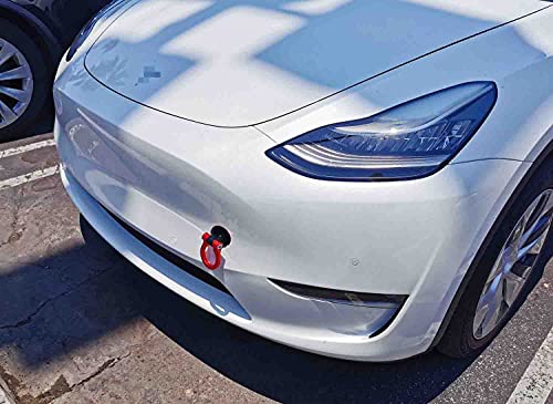 iJDMTOY Red Track Racing Style Front Bumper Tow Hook Ring Compatible With Tesla 2017-up Model 3, 2020-up Model Y, Made of Light Weight CNC Aluminum