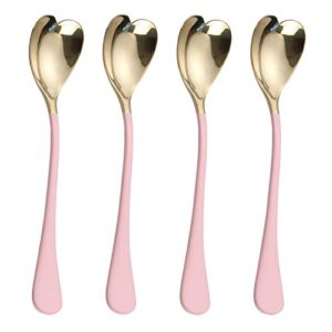 hissf dessert spoons, heart shaped spoons, 18/10 stainless steel spoon set 4 pack, 6.7 inches, ice cream spoons, stirring spoon