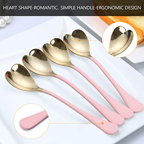 HISSF Dessert Spoons, Heart Shaped Spoons, 18/10 Stainless Steel Spoon Set 4 Pack, 6.7 inches, Ice Cream Spoons, Stirring Spoon