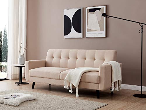 Meiyum Mid-Century Modern Loveseat/Sofa/Couch, with Upholstered Fabric in Brown for Living Room, Bedroom, Office, Apartment - Beige