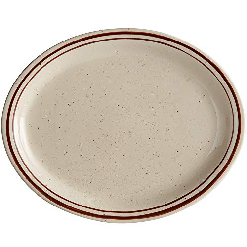 Restaurant Value, Stoneware Narrow Rim Oval Platter 11 1/2" x 9 1/8", Brown Speckle, Case of 12