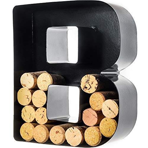 will's Wine Cork Holder - Metal Monogram Letter (B), Black, Small | Wine Lover Gifts, Housewarming, Engagement & Bridal Shower Gifts | Personalized Wall Art | Home Décor