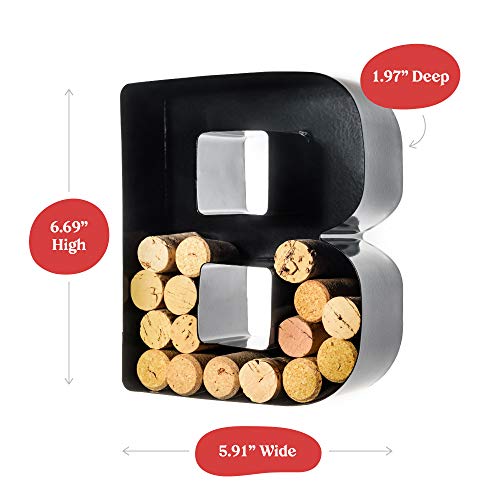 will's Wine Cork Holder - Metal Monogram Letter (B), Black, Small | Wine Lover Gifts, Housewarming, Engagement & Bridal Shower Gifts | Personalized Wall Art | Home Décor