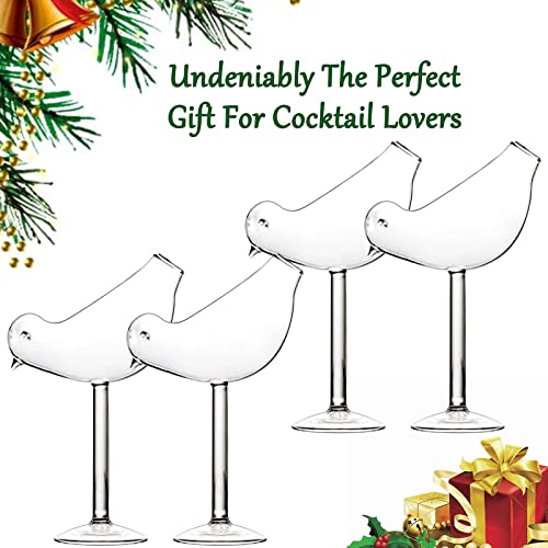 Cocktail Glass Bird Glasses Drinking Bird Shaped Cocktail Wine Glass 5oz/150ml Set of 4 Unique Champagne Coupe Glass Bird Shape Martini Goblet Cups 4pcs Glassware for KTV Home Bar Club (Clear)