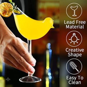 Cocktail Glass Bird Glasses Drinking Bird Shaped Cocktail Wine Glass 5oz/150ml Set of 4 Unique Champagne Coupe Glass Bird Shape Martini Goblet Cups 4pcs Glassware for KTV Home Bar Club (Clear)