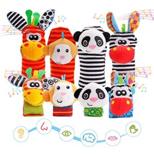 fancywhoop baby socks toys wrist rattle and foot finder 8 pcs developmental early educational toys set gift for infant newborn girl boy 0-3 3-6 months