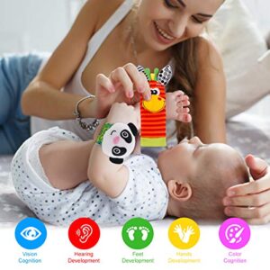 FancyWhoop Baby Socks Toys Wrist Rattle and Foot Finder 8 PCS Developmental Early Educational Toys Set Gift for Infant Newborn Girl Boy 0-3 3-6 Months