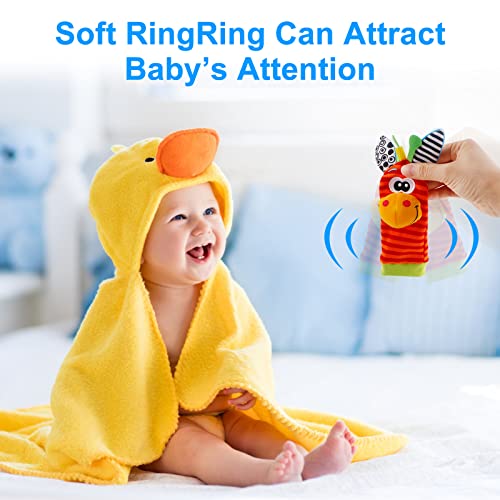 FancyWhoop Baby Socks Toys Wrist Rattle and Foot Finder 8 PCS Developmental Early Educational Toys Set Gift for Infant Newborn Girl Boy 0-3 3-6 Months