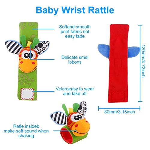 FancyWhoop Baby Socks Toys Wrist Rattle and Foot Finder 8 PCS Developmental Early Educational Toys Set Gift for Infant Newborn Girl Boy 0-3 3-6 Months