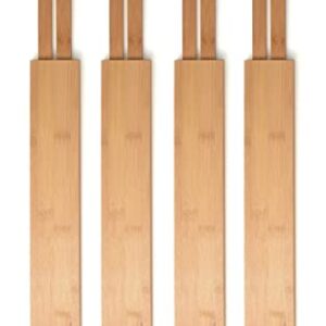 Adjustable Bamboo Drawer Dividers Organizers - Fits Standard Drawers Sized 12.2" Upto 17.3"- Expandable Kitchen Drawer Organizer Separator for Utensils, Dresser, Clothes, Bedroom, Bathroom 4pk, Natural