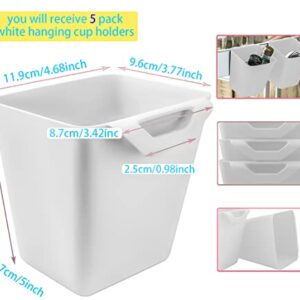 LeonBach 5 Pack White Hanging Cup Holders, Rolling Cart Accessories Hanging Pencil Holder Storage Containers Hanging Buckets Hanging Bins