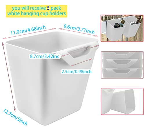 LeonBach 5 Pack White Hanging Cup Holders, Rolling Cart Accessories Hanging Pencil Holder Storage Containers Hanging Buckets Hanging Bins