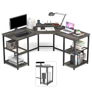 elephance large l-shaped computer desk with shelves, corner desk, home office writing workstation, gaming desk pc latop table with storage