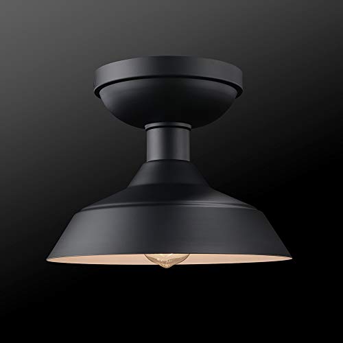 Globe Electric 44677 Kurt 1-Light Outdoor Indoor Flush Mount Ceiling Light, Matte Black