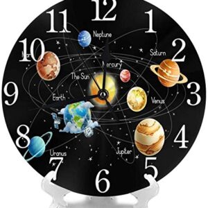 Tenghui Solar System Round Wall Clock Silent Non Ticking Battery Operated Easy to Read for Student Office School Home Decorative Clock Art