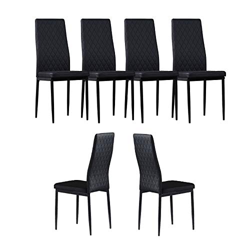 Dining Chairs Set of 6 Mid Century Modern Noble Style with Upholstered Cushion PU Leather for Dining Room Kitchen (Black-Set of 6)