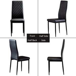 Dining Chairs Set of 6 Mid Century Modern Noble Style with Upholstered Cushion PU Leather for Dining Room Kitchen (Black-Set of 6)