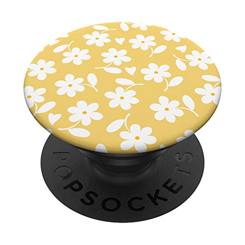 Sunflower Yellow - White Daisy Flower Floral Heart Leaves PopSockets Swappable PopGrip